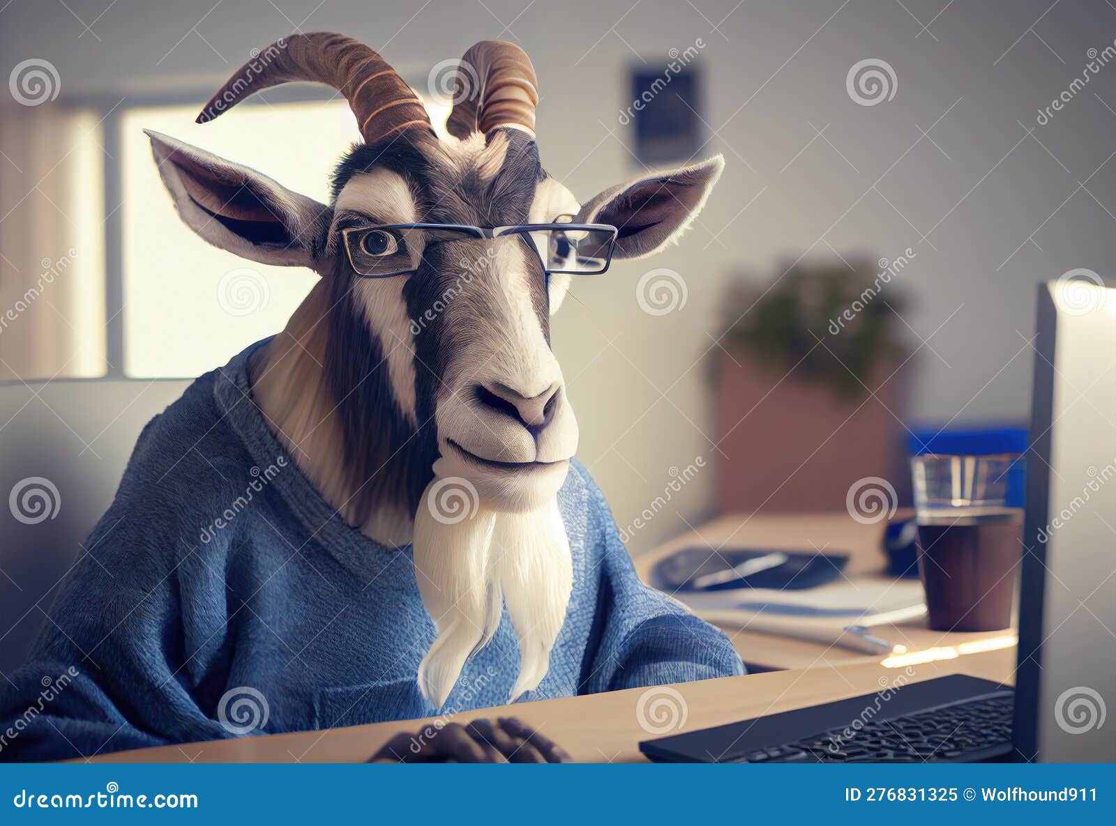 Anthropomorphic Goat In Business Suit At Work In Its Office. Realistic ...