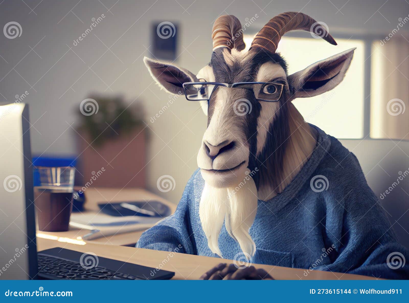 Portrait of an Anthropomorphic Goat As a Developer in the Office ...
