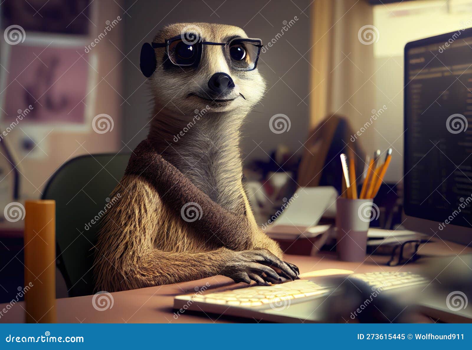 Portrait of an Anthropomorphic Meerkat As a Developer in the Office ...