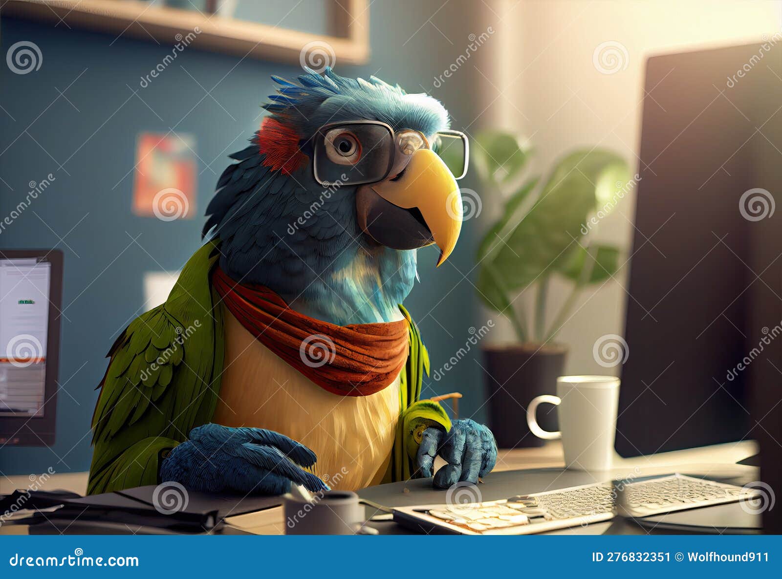 Portrait of an Anthropomorphic Parrot As a Developer in the Office ...