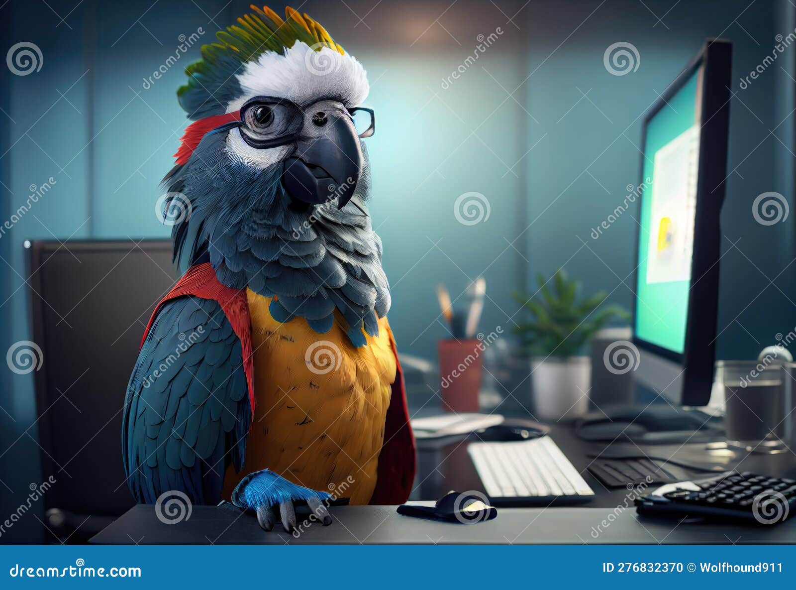Portrait of an Anthropomorphic Parrot As a Developer in the Office ...