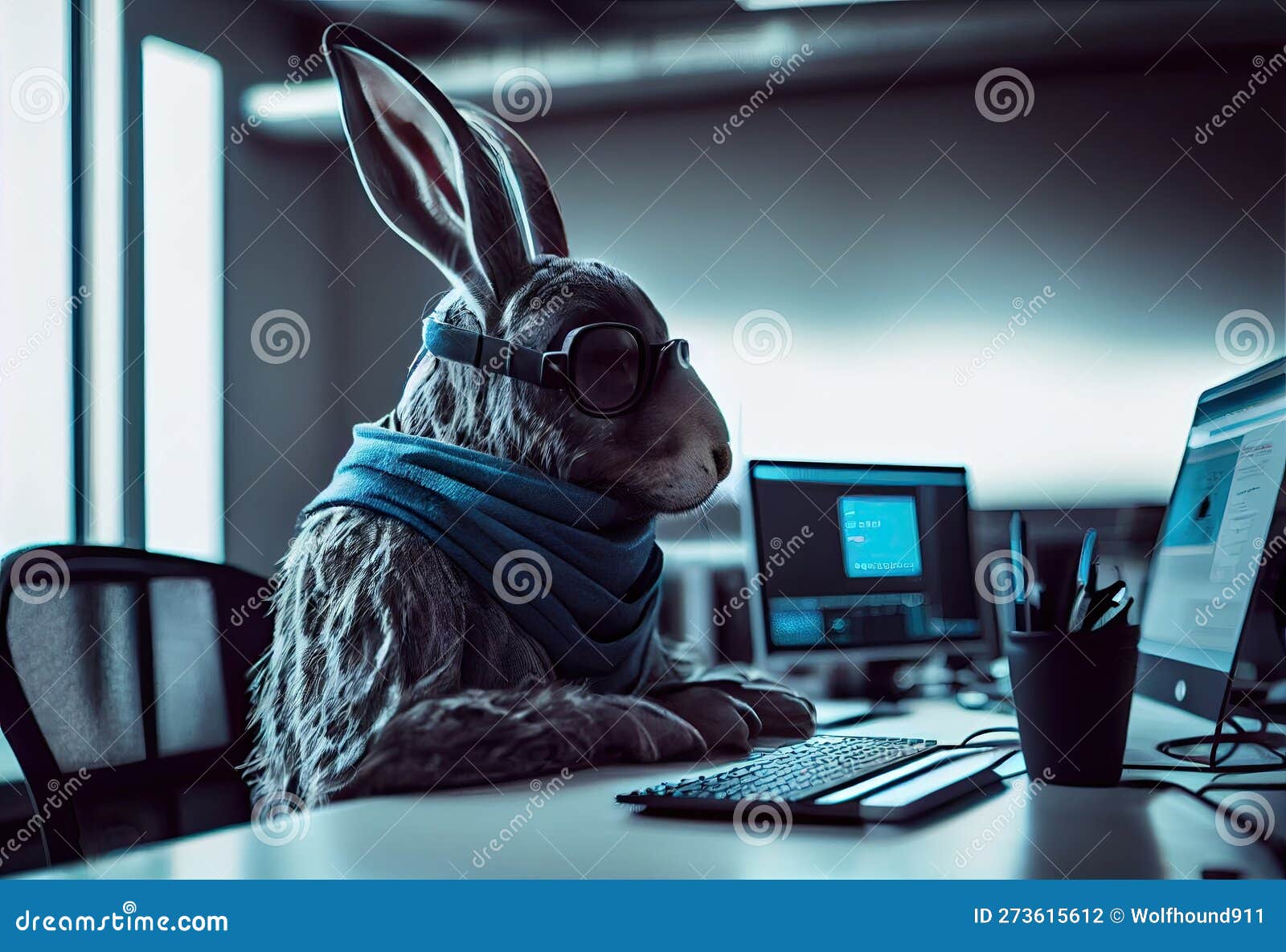 Portrait of an Anthropomorphic Rabbit As a Developer in the Office ...