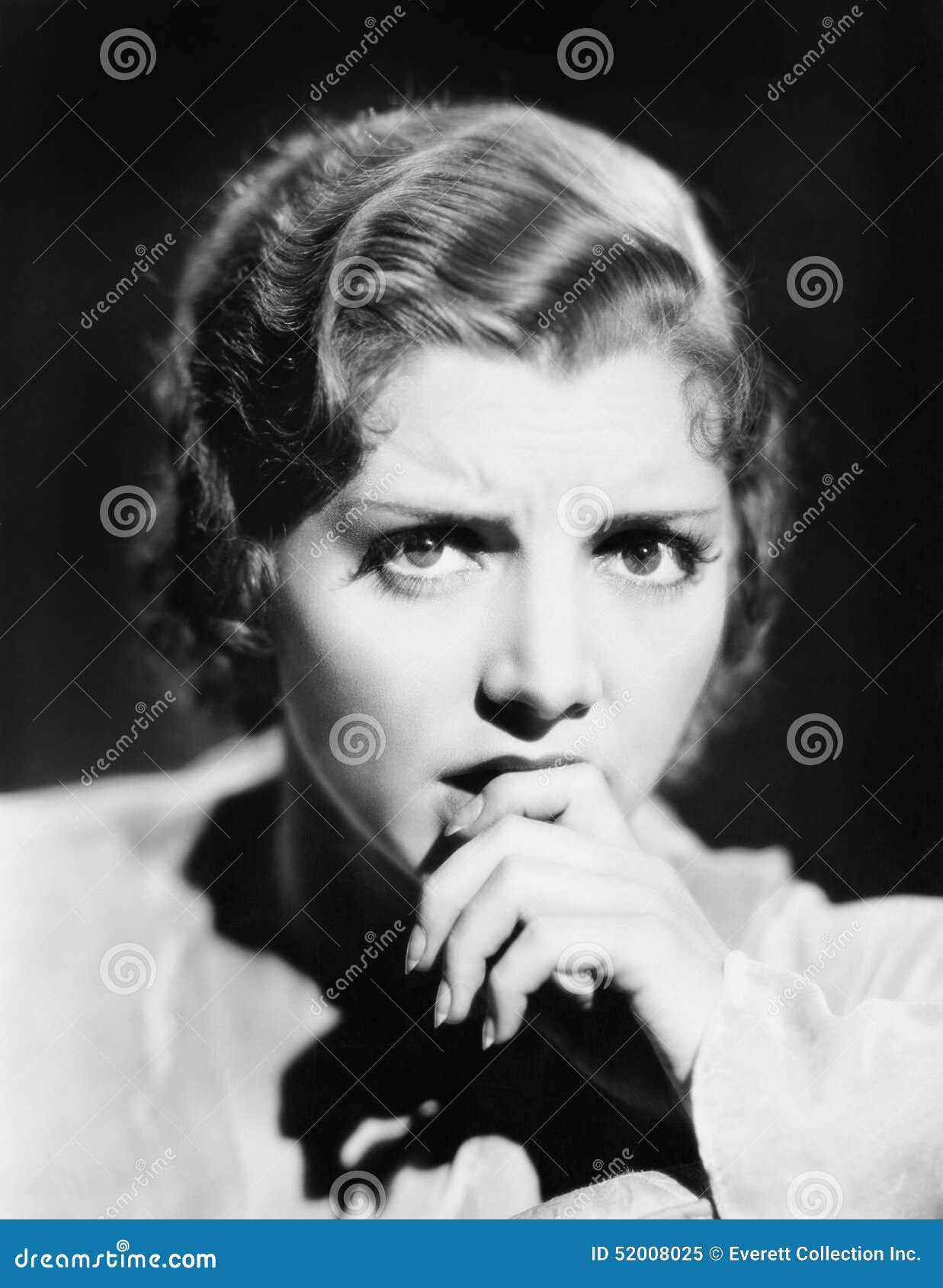 Anxious Woman Office Worker Biting Her Nails Sitting At Workplace And ...