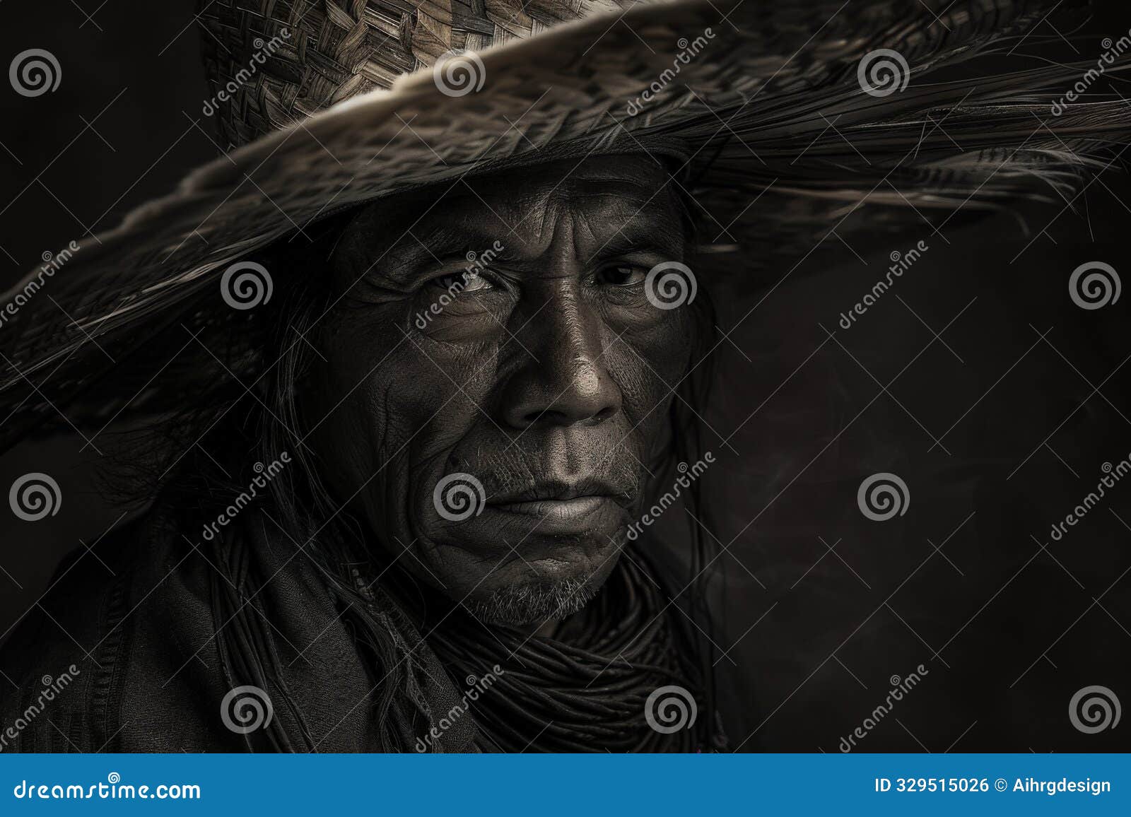 Portrait of an Apache Warrior Wearing a Traditional Hat in Intense ...