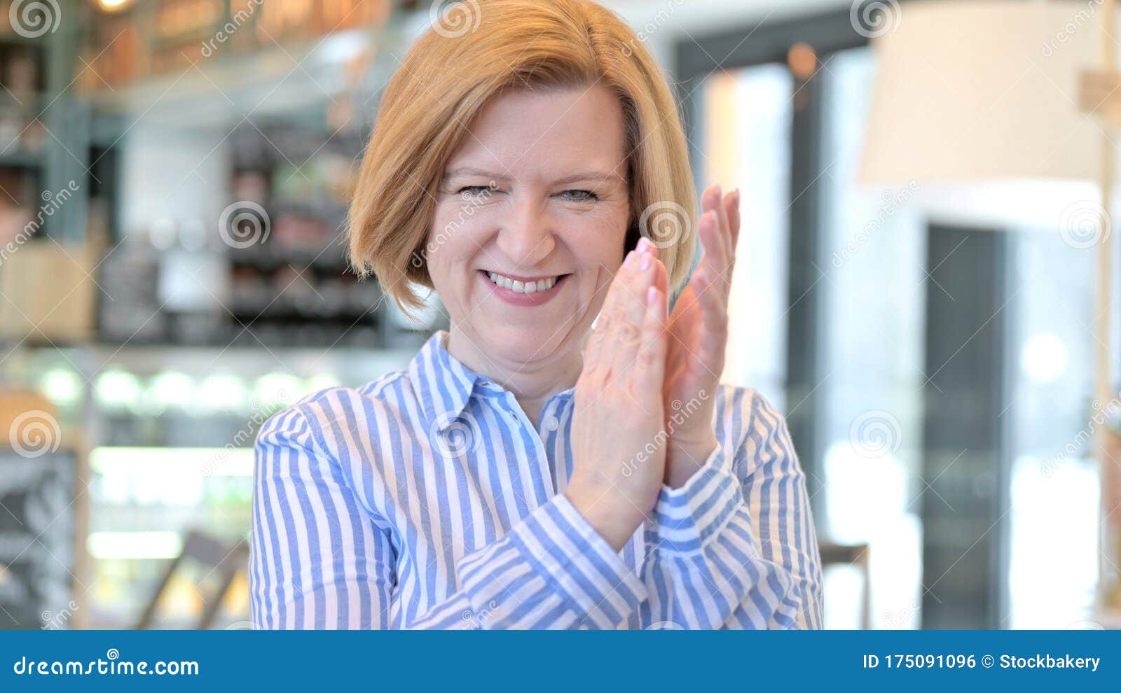 Portrait of Appreciative Creative Old Woman Clapping Stock Photo ...