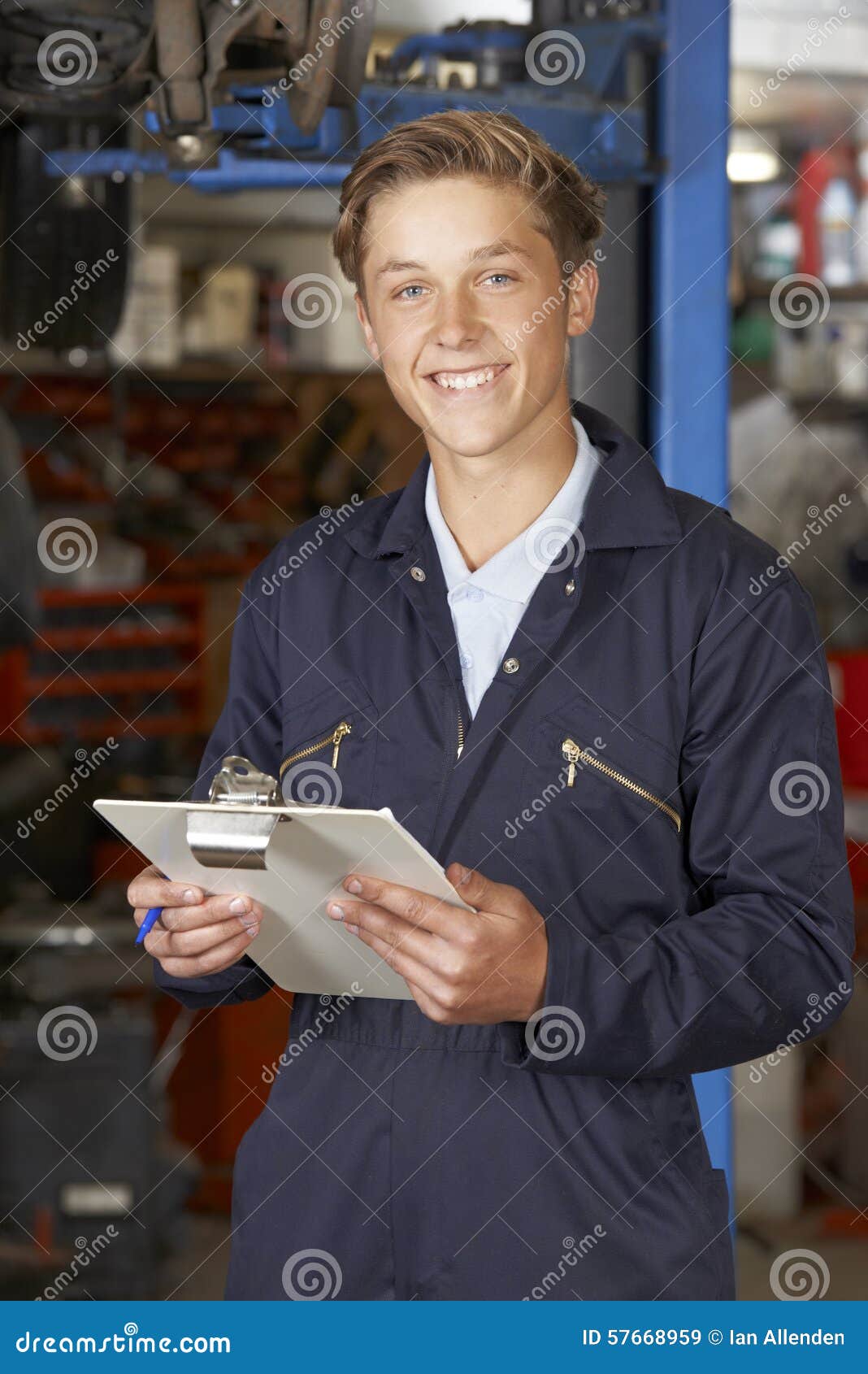 Portrait of Apprentice Mechanic in Auto Repair Shop Stock Image - Image ...