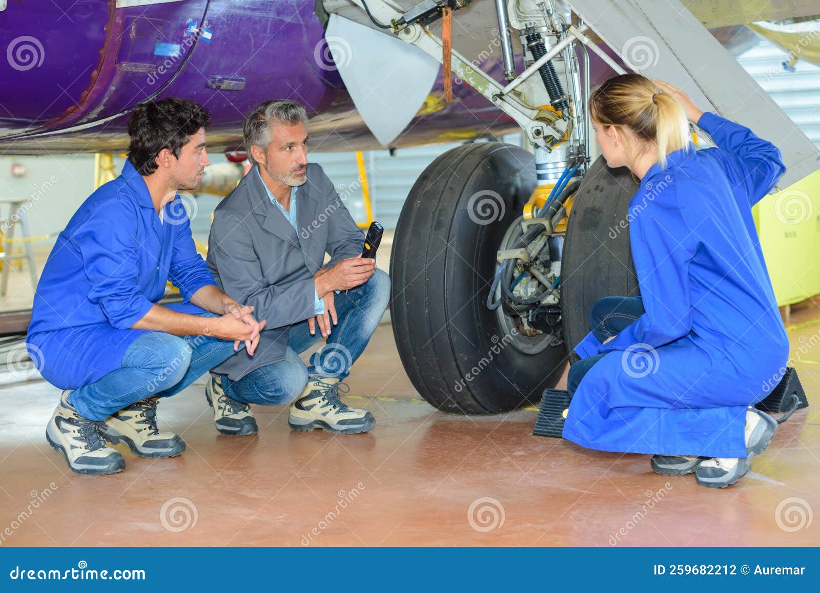 Portrait Apprentice Team Under Aircraft Stock Photo - Image of ...