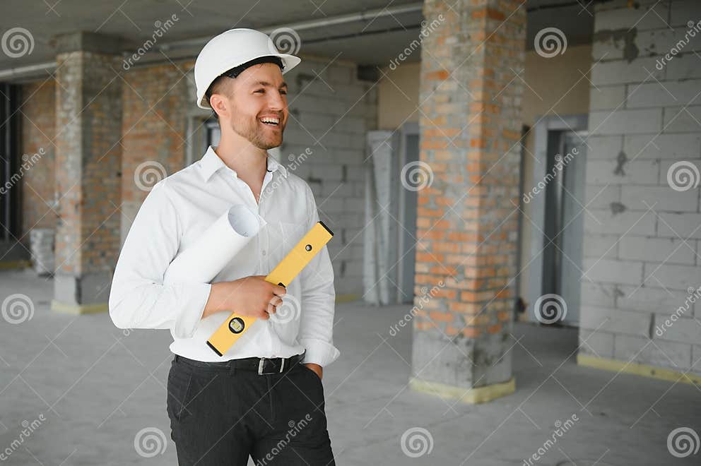 Portrait of an Architect Builder Studying Layout Plan of the Rooms ...