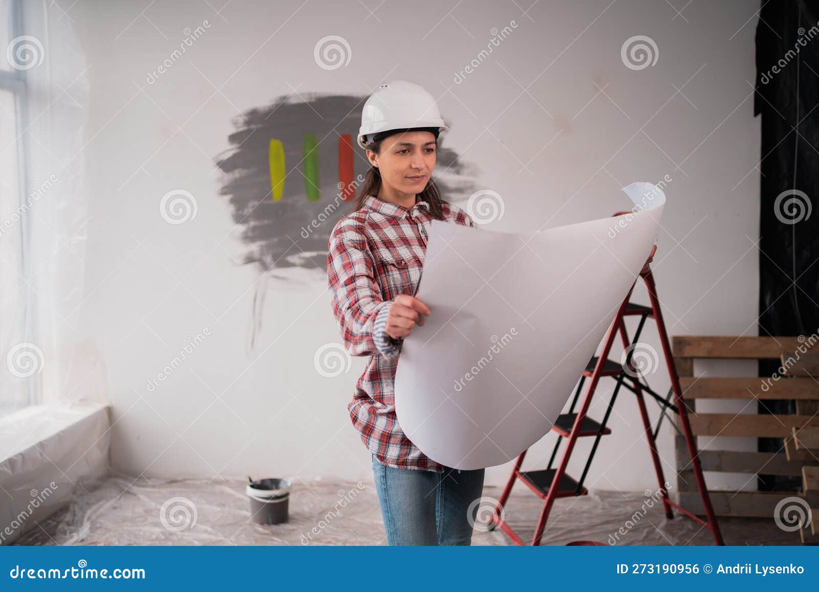 Portrait of an Architect Builder Working with Documents on Construction ...