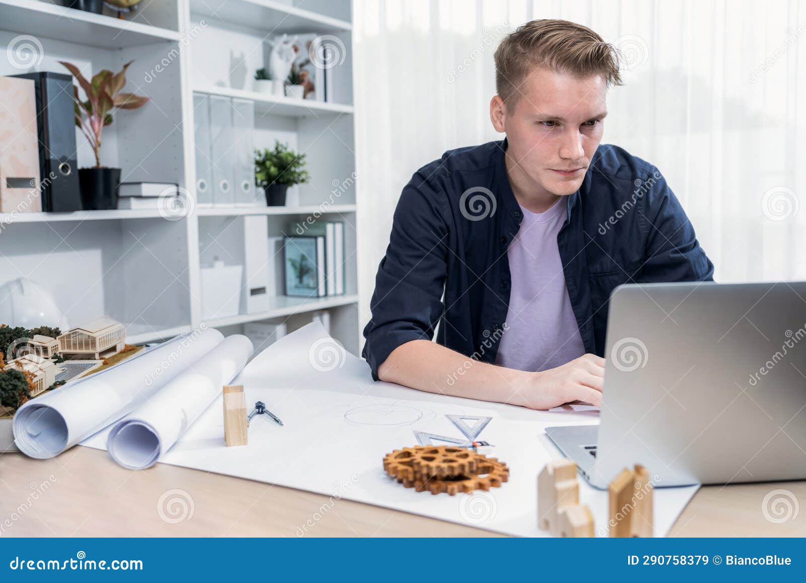 Professional Architect Designer Sit at Desk in Office Portrait ...