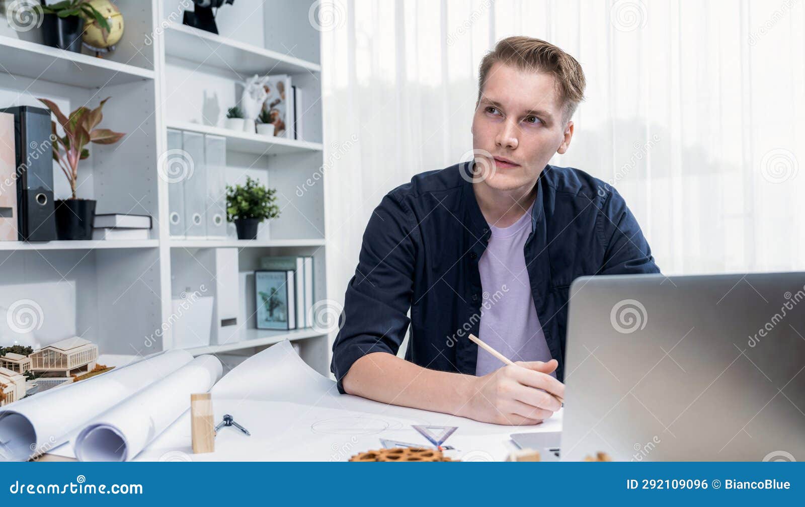 Professional Architect Designer Sit at Desk in Office Portrait ...