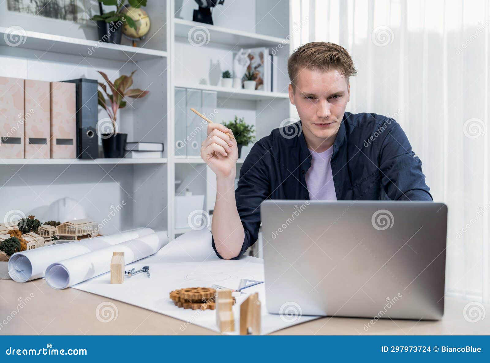 Professional Architect Designer Sit at Desk in Office Portrait ...