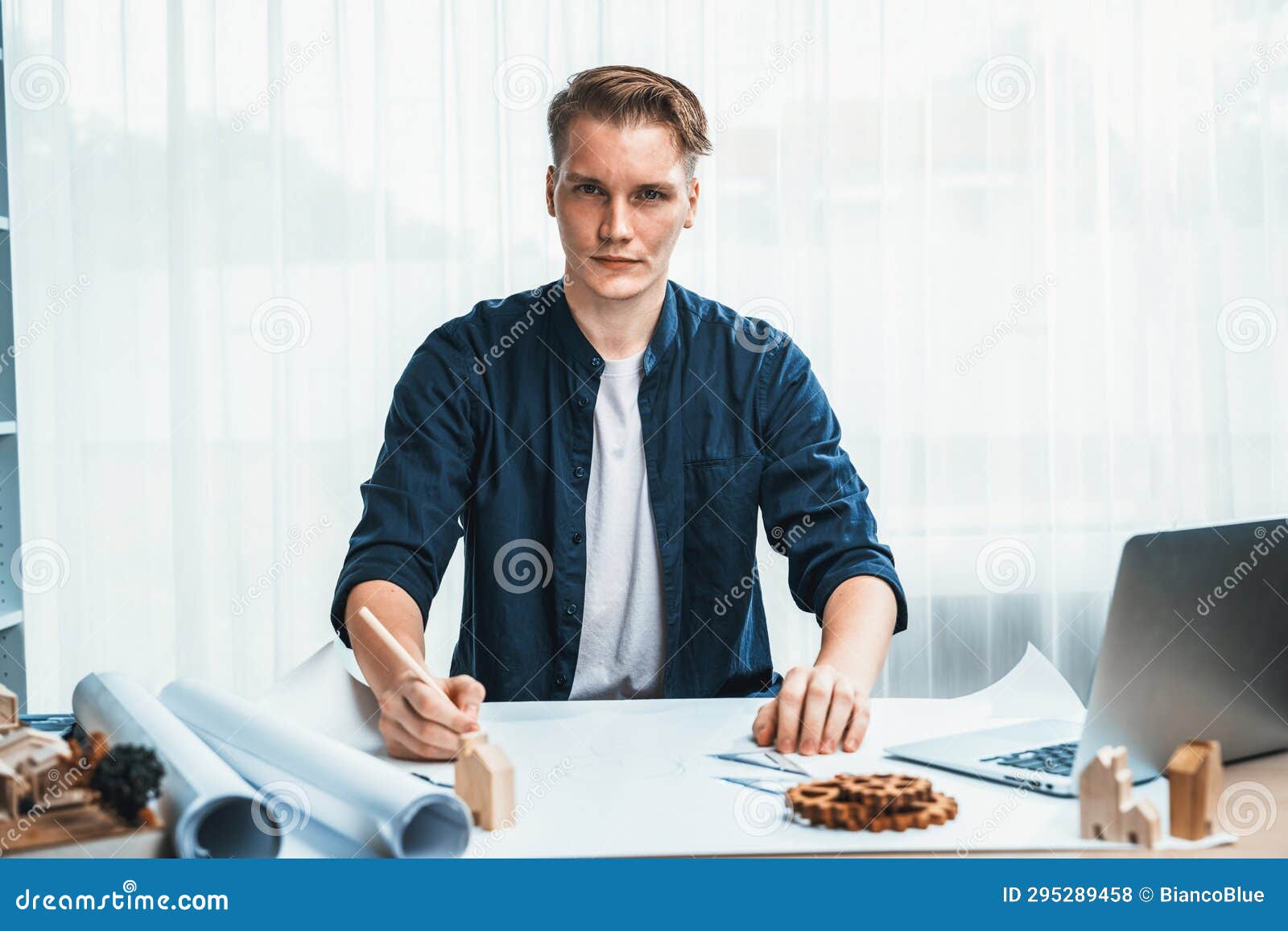 Professional Architect Designer Sit at Desk in Office Portrait ...