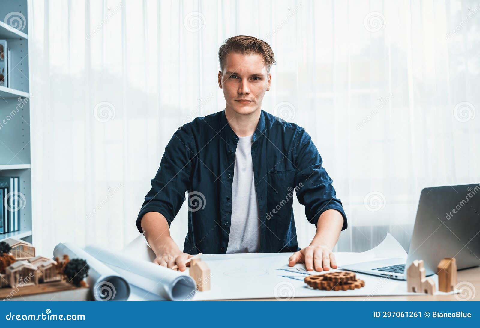 Professional Architect Designer Sit at Desk in Office Portrait ...