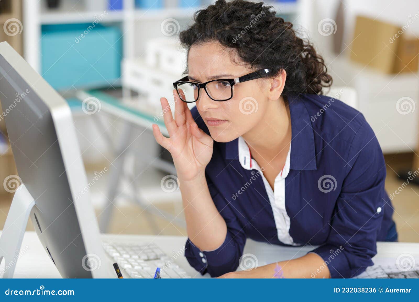 Portrait Architect in Glasses Looking Digital Blueprints Stock Photo ...