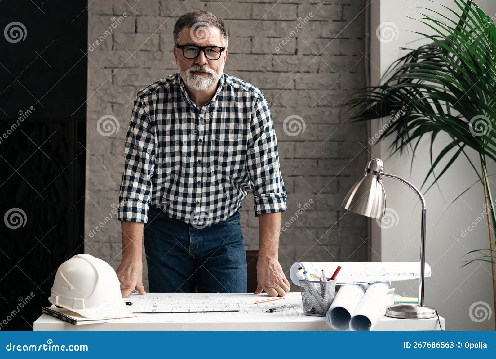 Portrait of Architect Looking at Camera in Office. Stock Image - Image ...