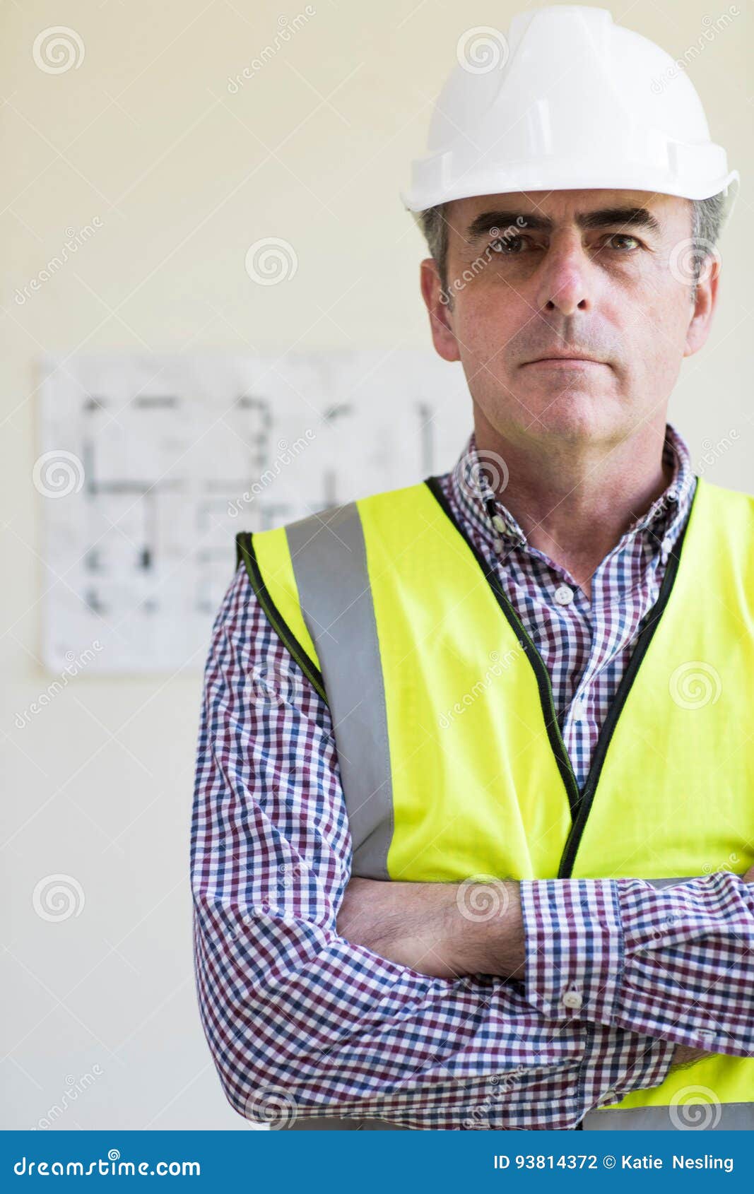 Portrait of Architect Wearing Hard Hat with Plans in Background Stock ... Portrait of Architect Wearing Hard Hat with Plans in Background Stock ...