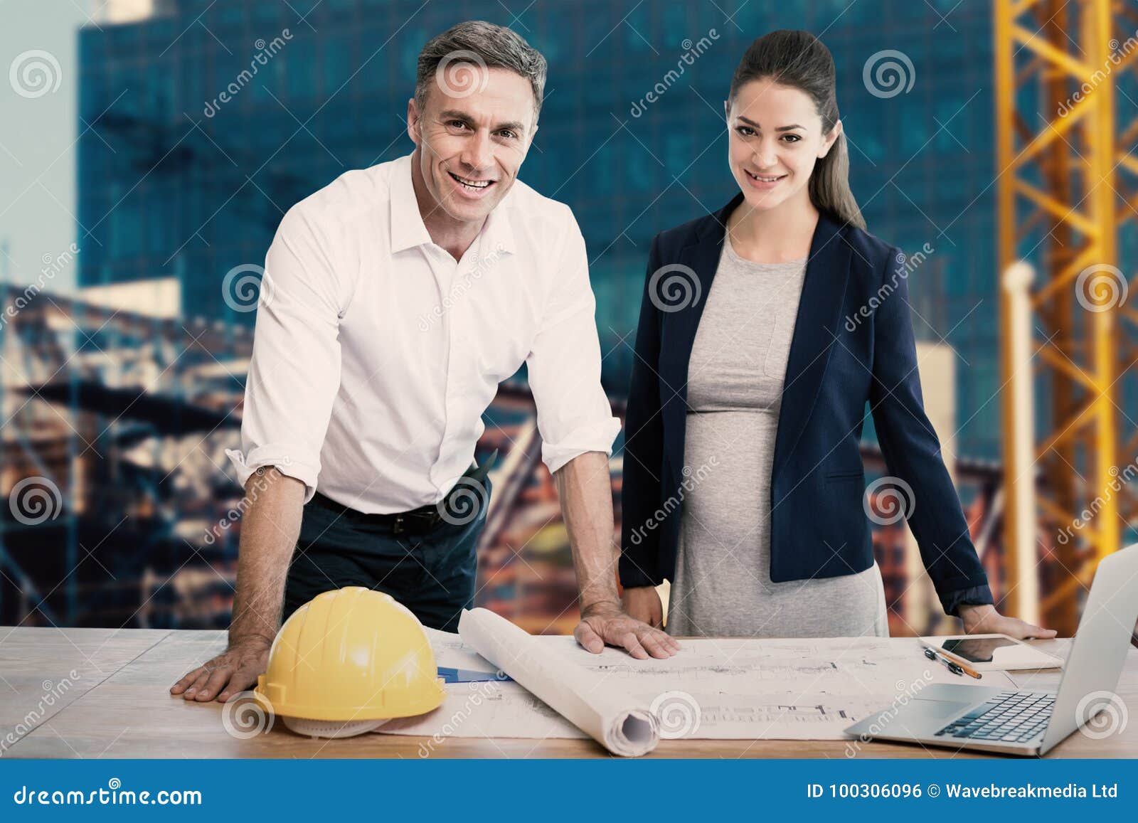 Composite Image of Portrait of Architects Standing at Table Stock Photo ...
