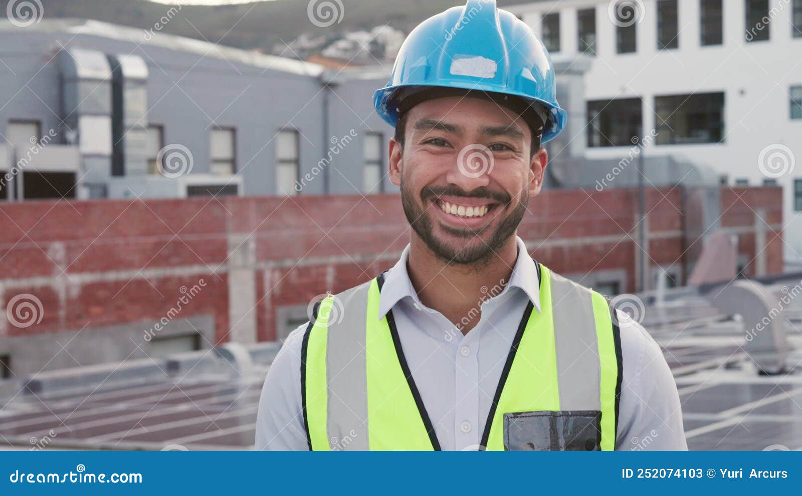 Portrait of an Asian Construction Worker Smiling and Looking at ...