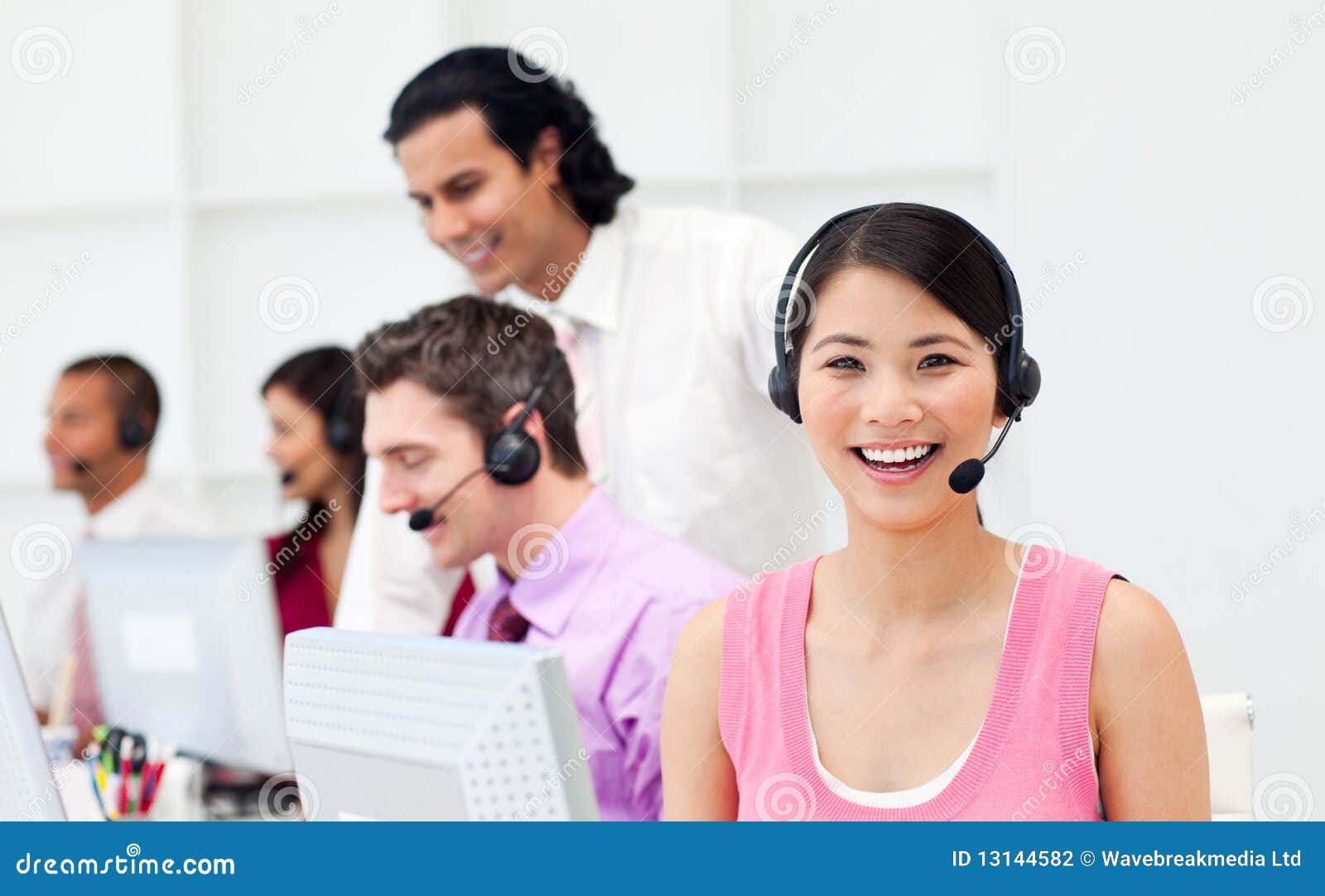 Portrait of an Asian Customer Agent and Her Team Stock Photo - Image of ...