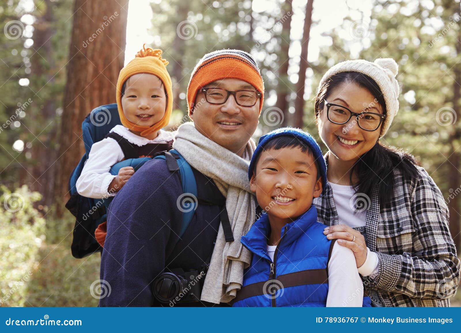 Portrait of an Asian Family of Four in a Forest Setting Stock Image ...