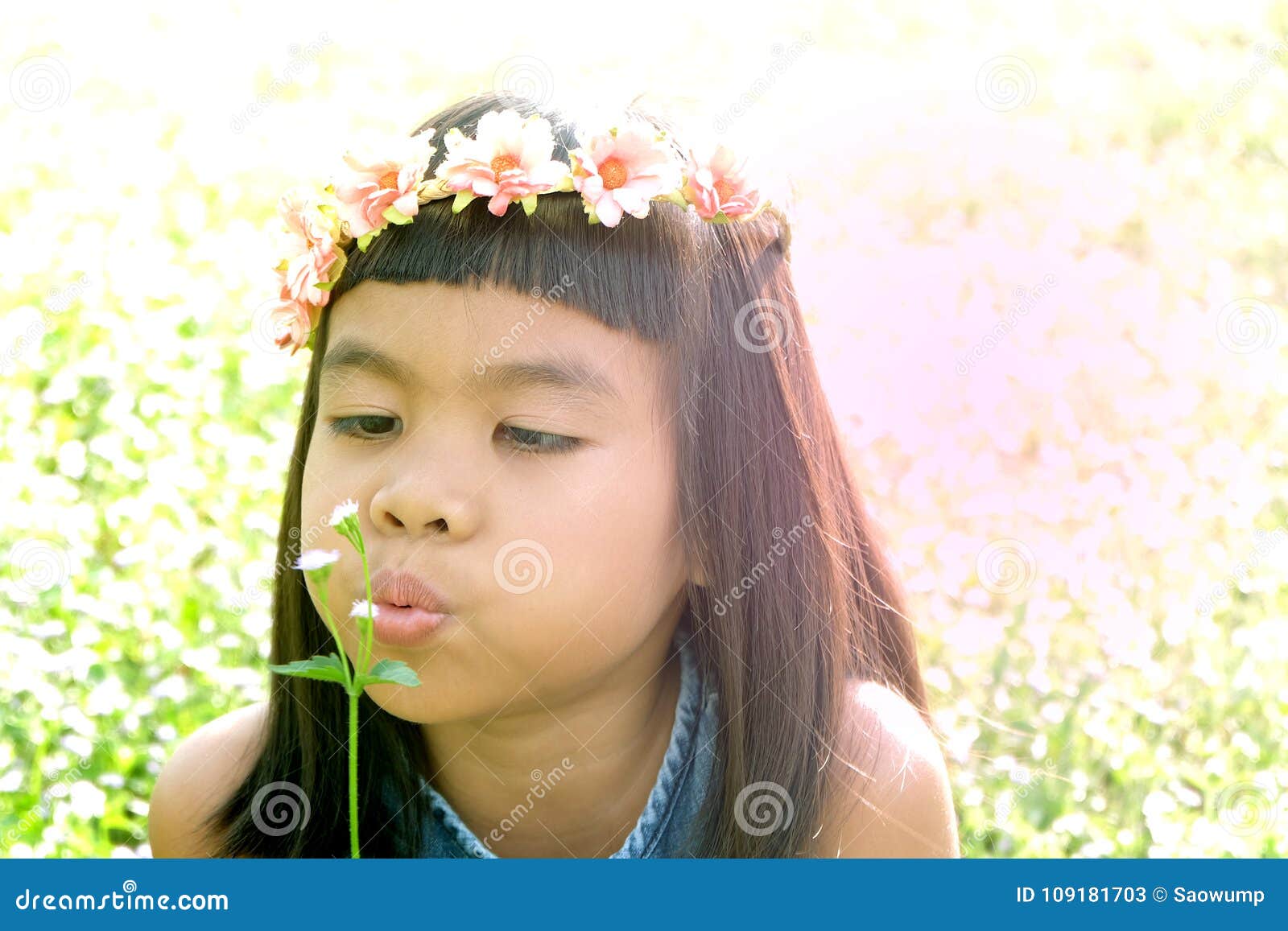 Asian Girl Blow The Flowers On Nature Blur Background Stock Image Image Of Thai Cheerful 2395