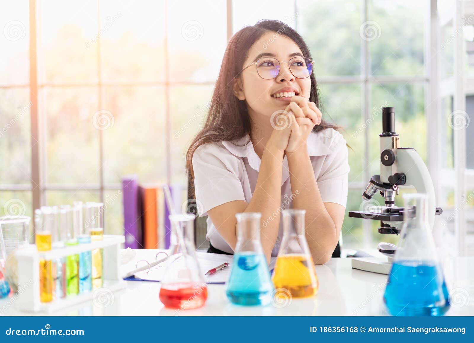 Portrait of Asian Girl Students in a Science Lab Stock Photo - Image of ...