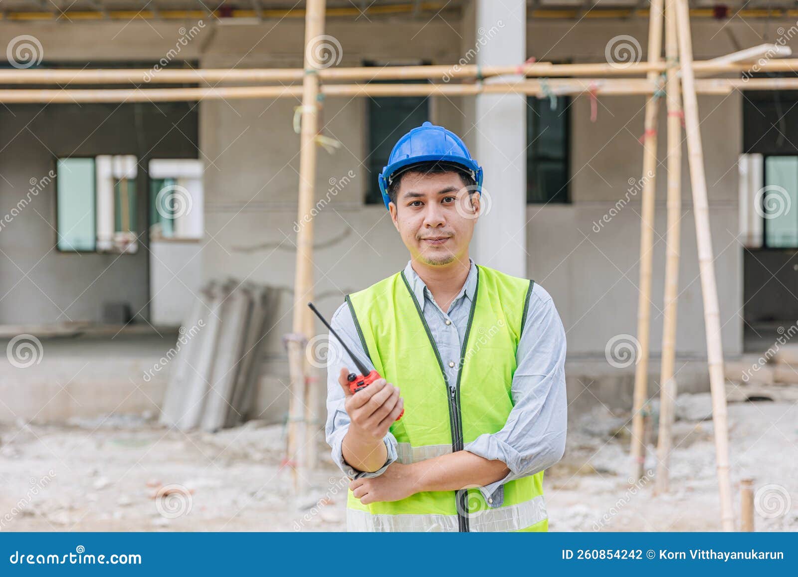 Portrait Asian Male Builder Worker Foreman Engineer at Construction ...