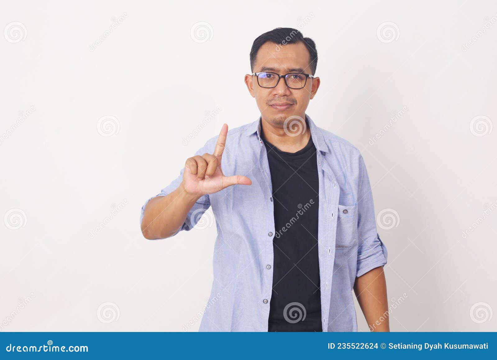 Portrait of Asian Man Looking To Camera and Posing with L Shape Finger ...