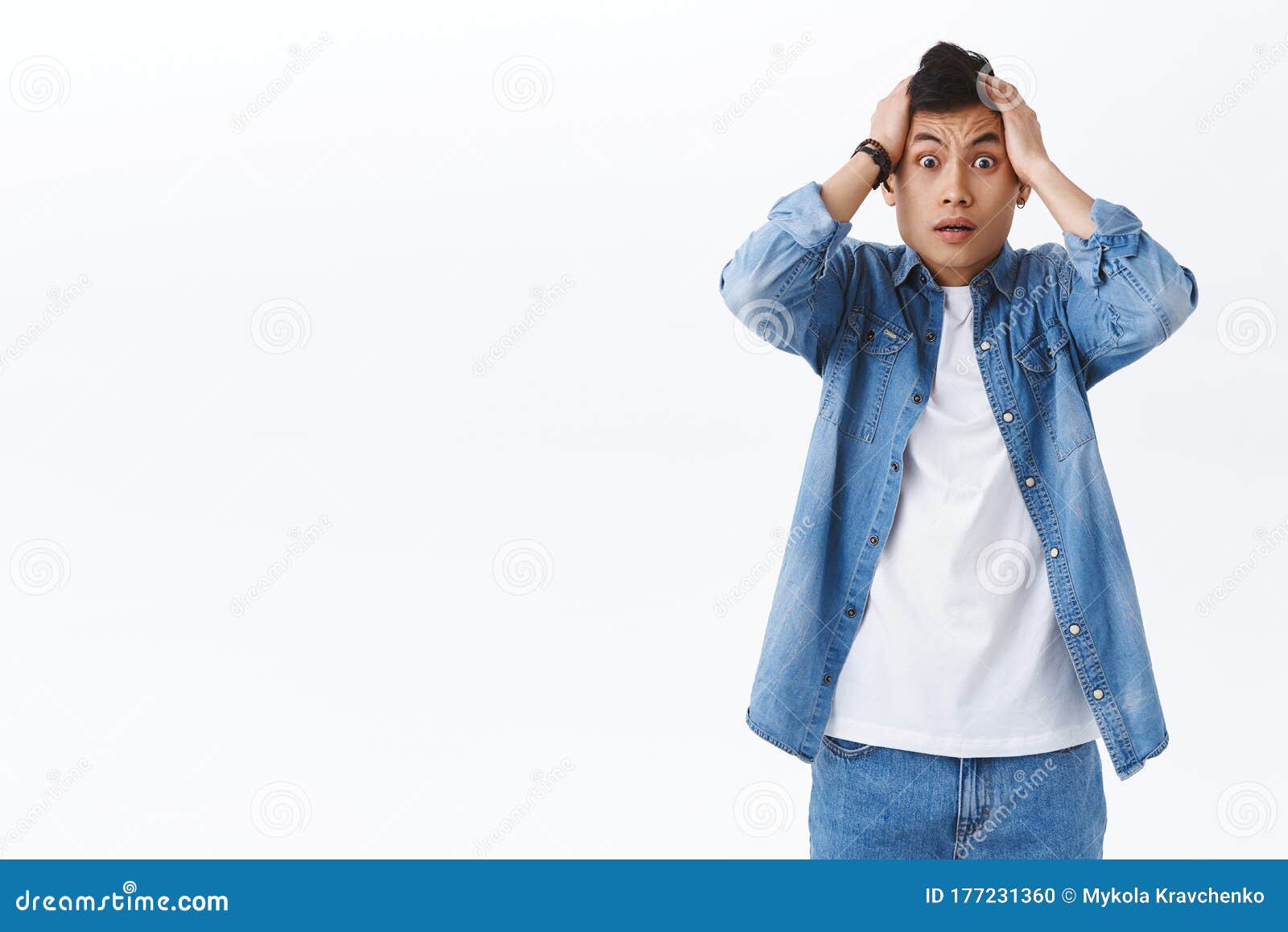 Portrait of Asian Man in Panic, Have Big Problem, Dont Know What To Do ...