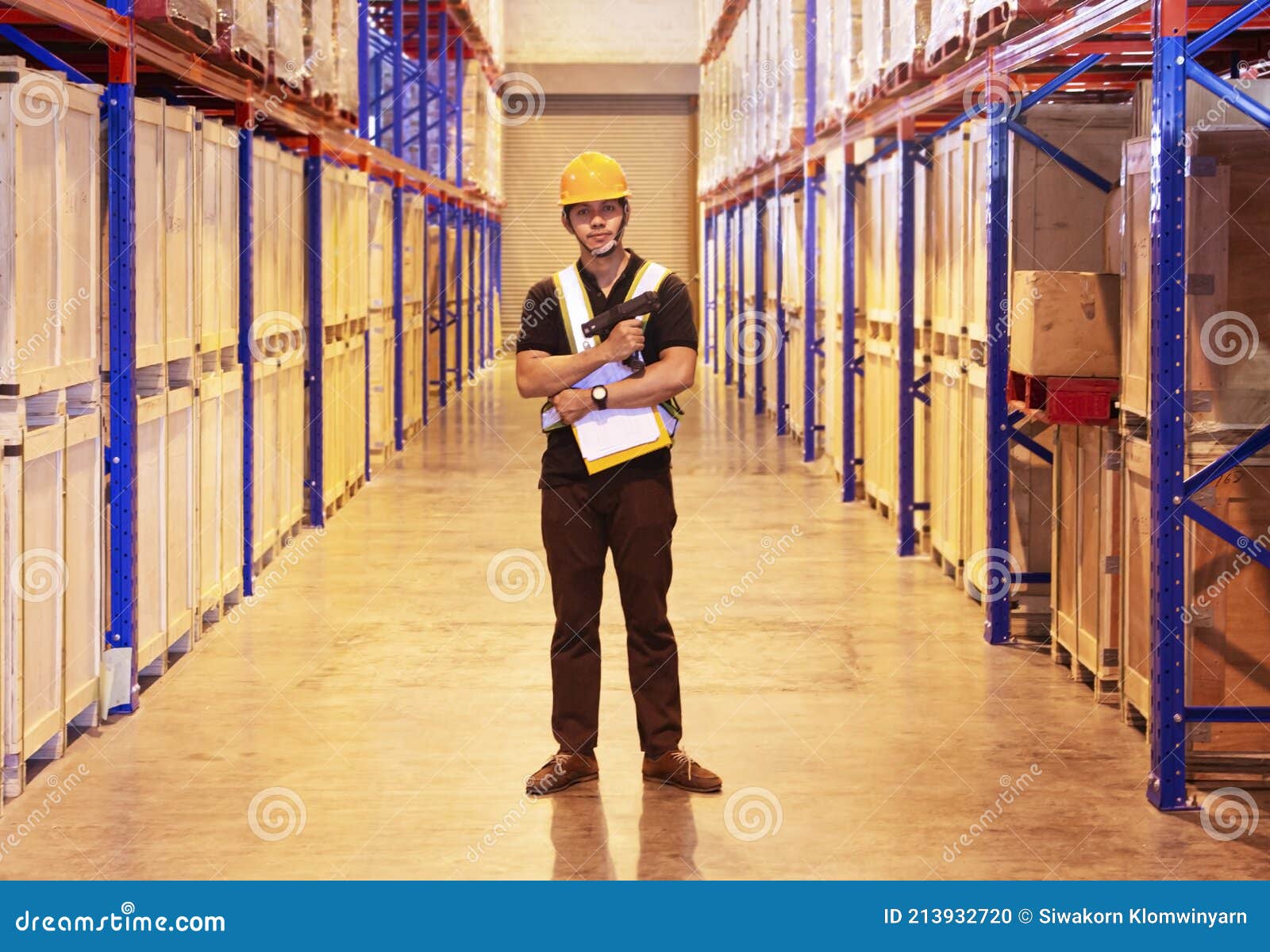 Portrait of Asian Warehouse Worker Standing with Holding Bar Code ...