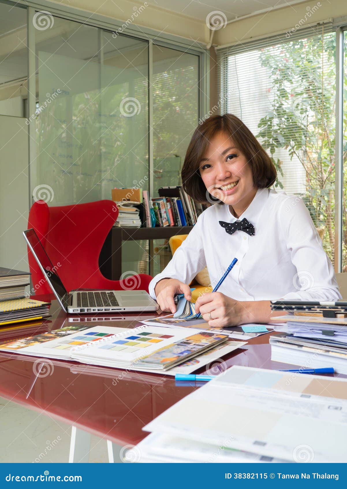 Portrait of Asian Woman Interior Designer Working Stock Image - Image ...