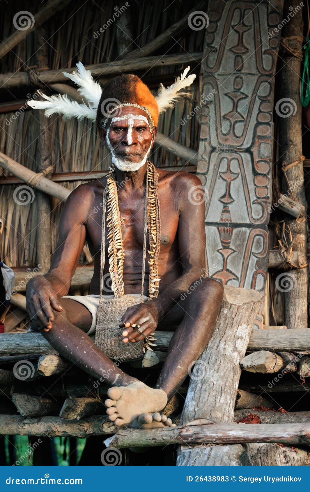 Portrait Of An Asmat Man With Head-dress And Ritual Face Painting ...