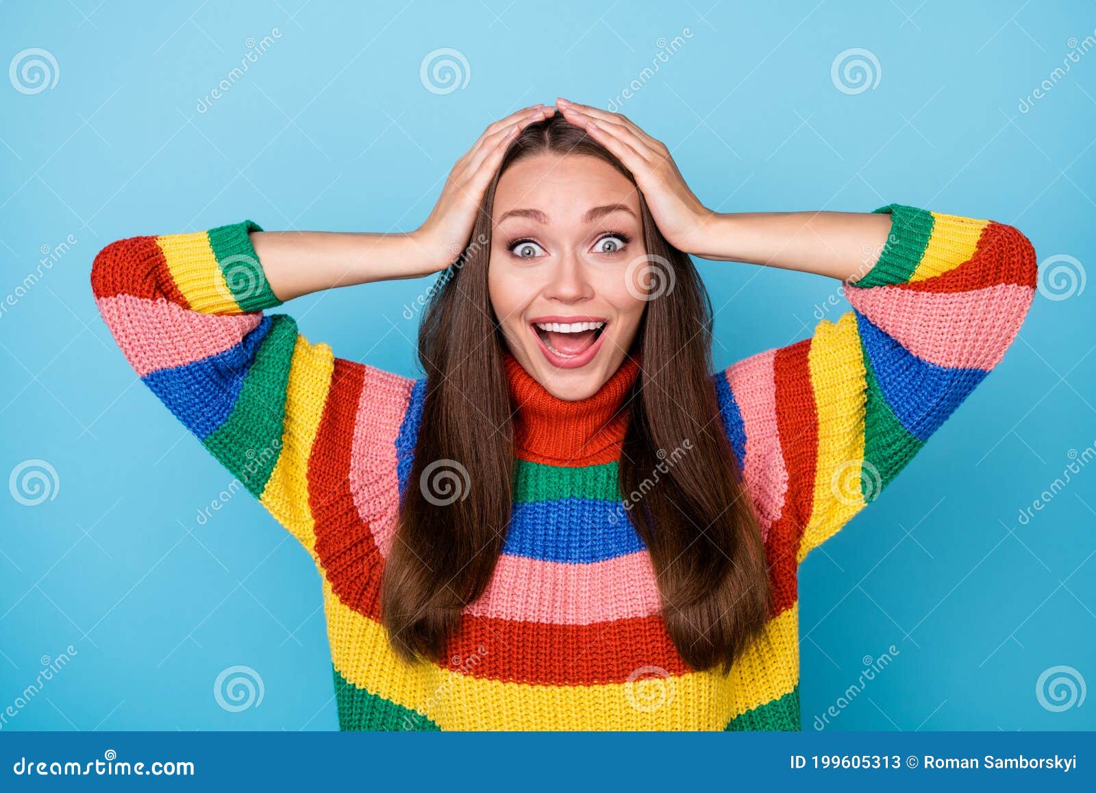 Portrait Of Astonished Positive Cheerful Girl Look Good Impressed Lgbt