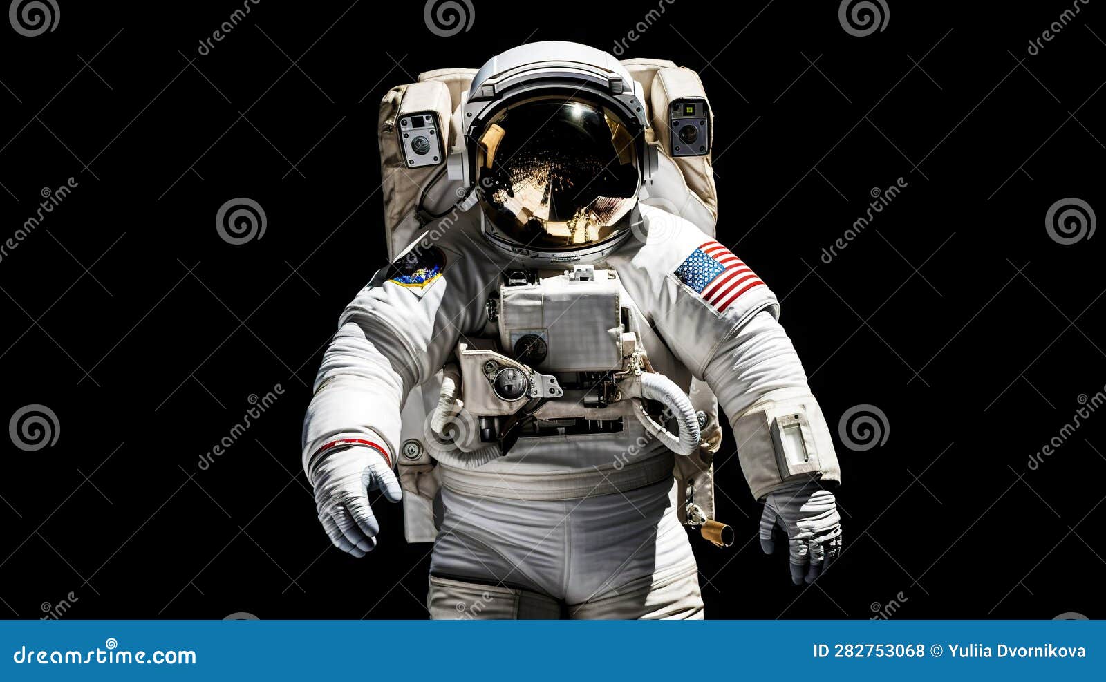 Portrait of Astronaut Floating in Space. Front View on Spacesuit ...