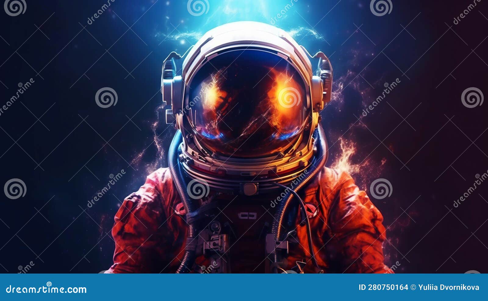 Portrait of Astronaut Floating in Space. Front View on Spacesuit ...