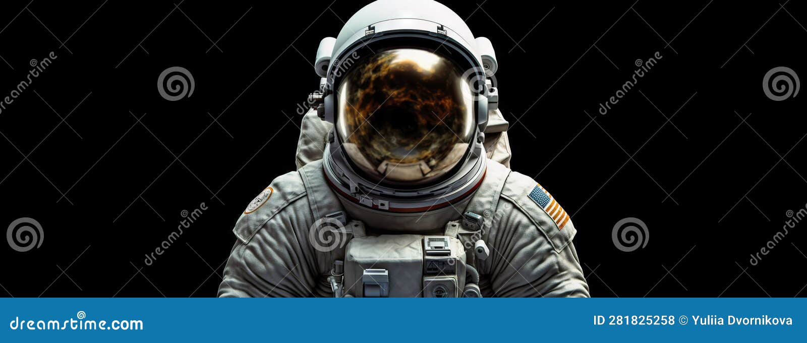 Portrait of Astronaut Floating in Space. Front View on Spacesuit ...