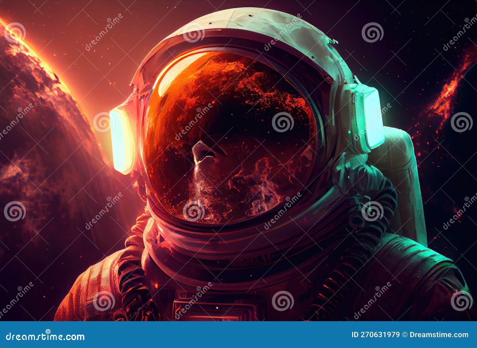 Portrait of Astronaut with Galaxy and Starry Planet in the Infinity ...