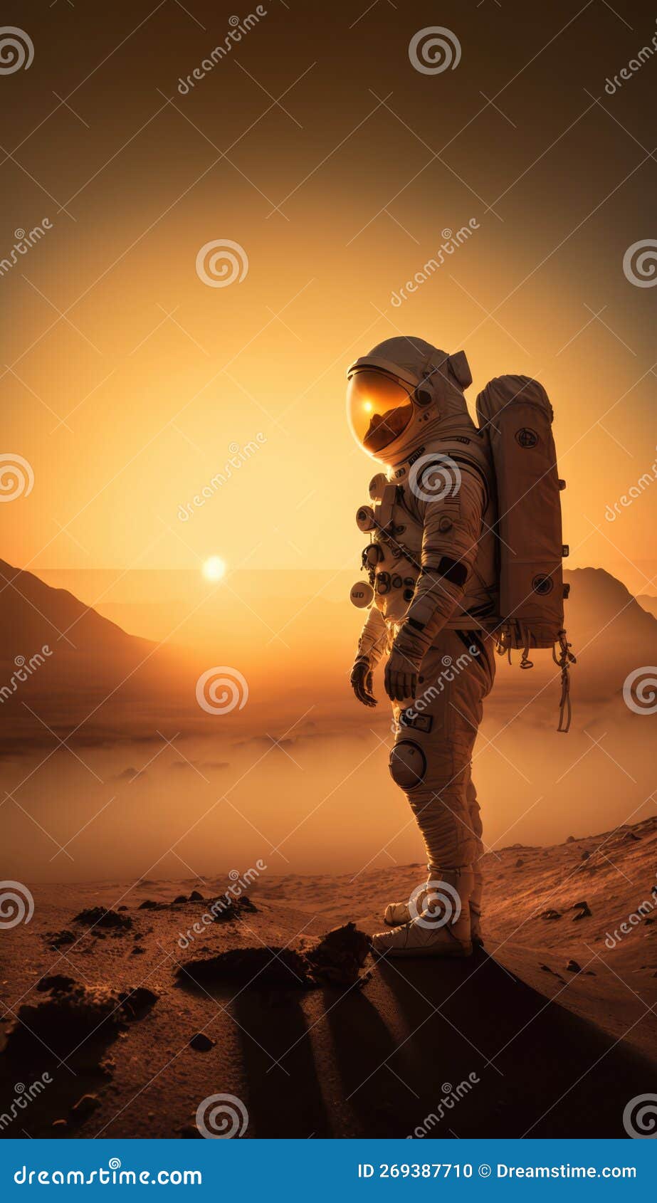 Portrait of a Astronaut Standing on Planet Mars Stock Illustration ...