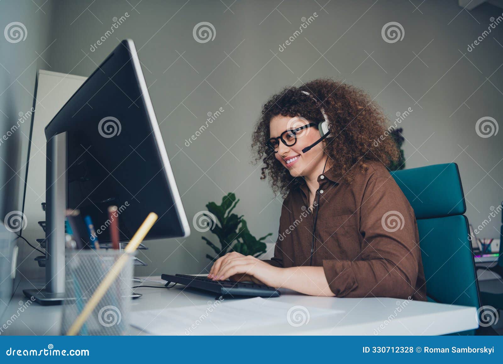 Portrait of Attractive Charming Client Support Manager Lady Use ...