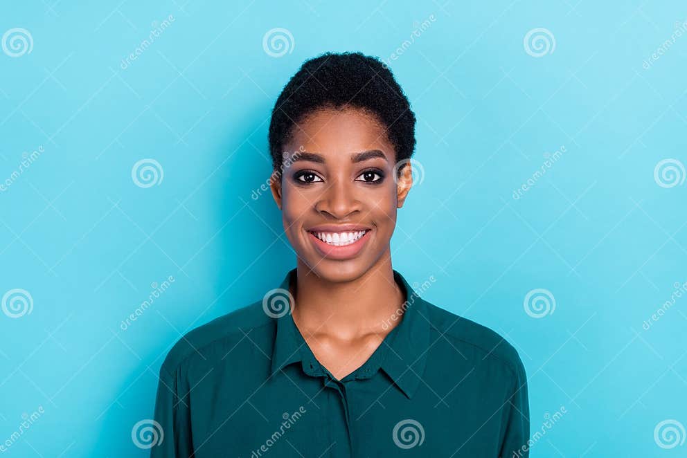 Portrait Of Attractive Cheerful Brunette Woman Wearing Shirt Isolated