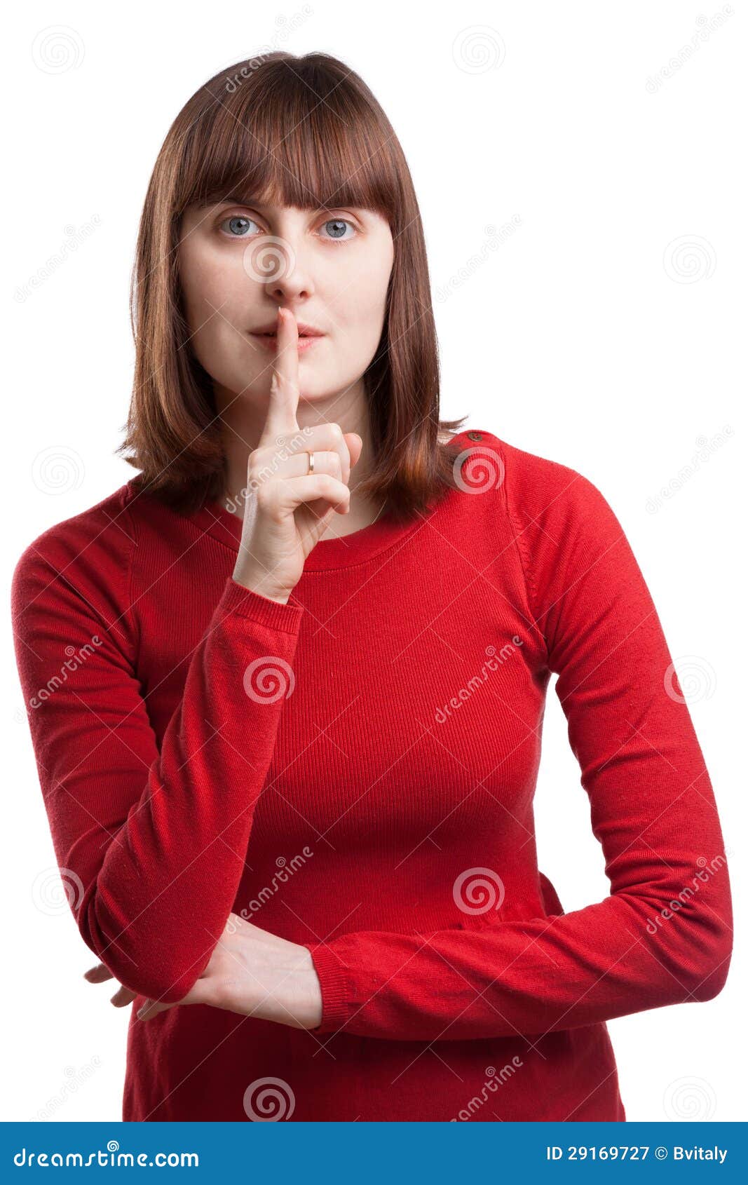 Portrait of Attractive Female Showing Silent Sign Stock Image - Image ...