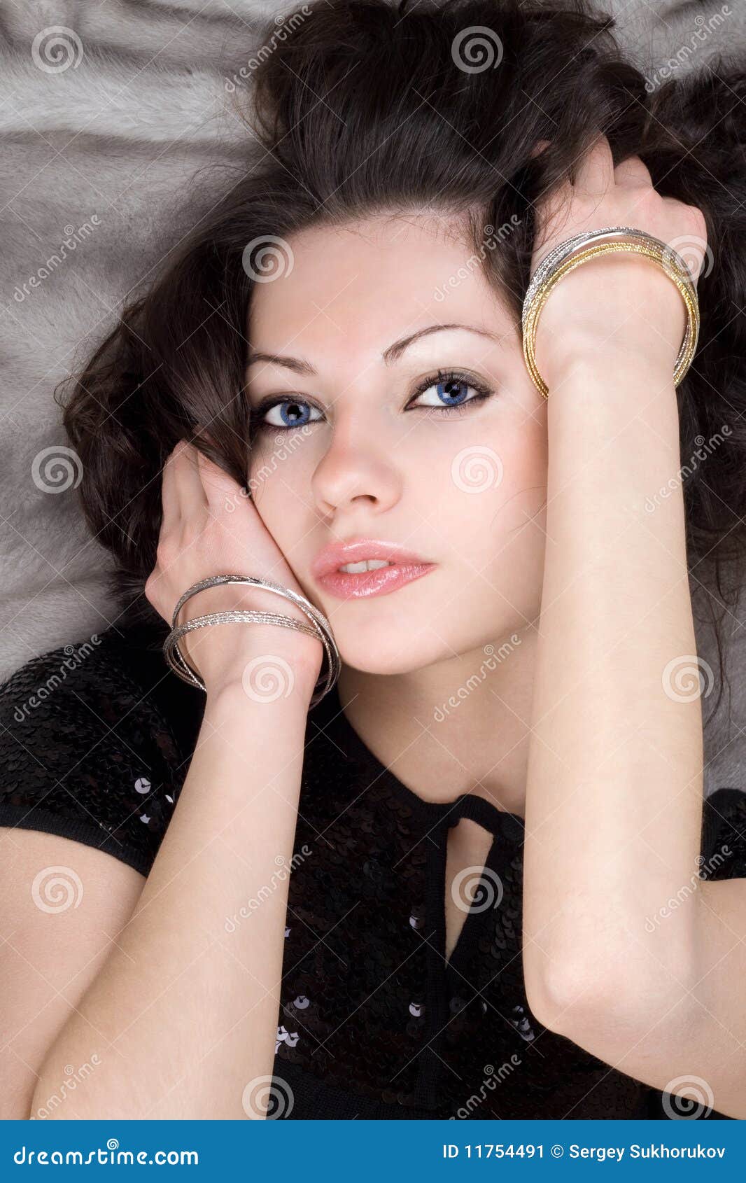 Portrait of the Attractive Lady Stock Image - Image of hands, grey ...