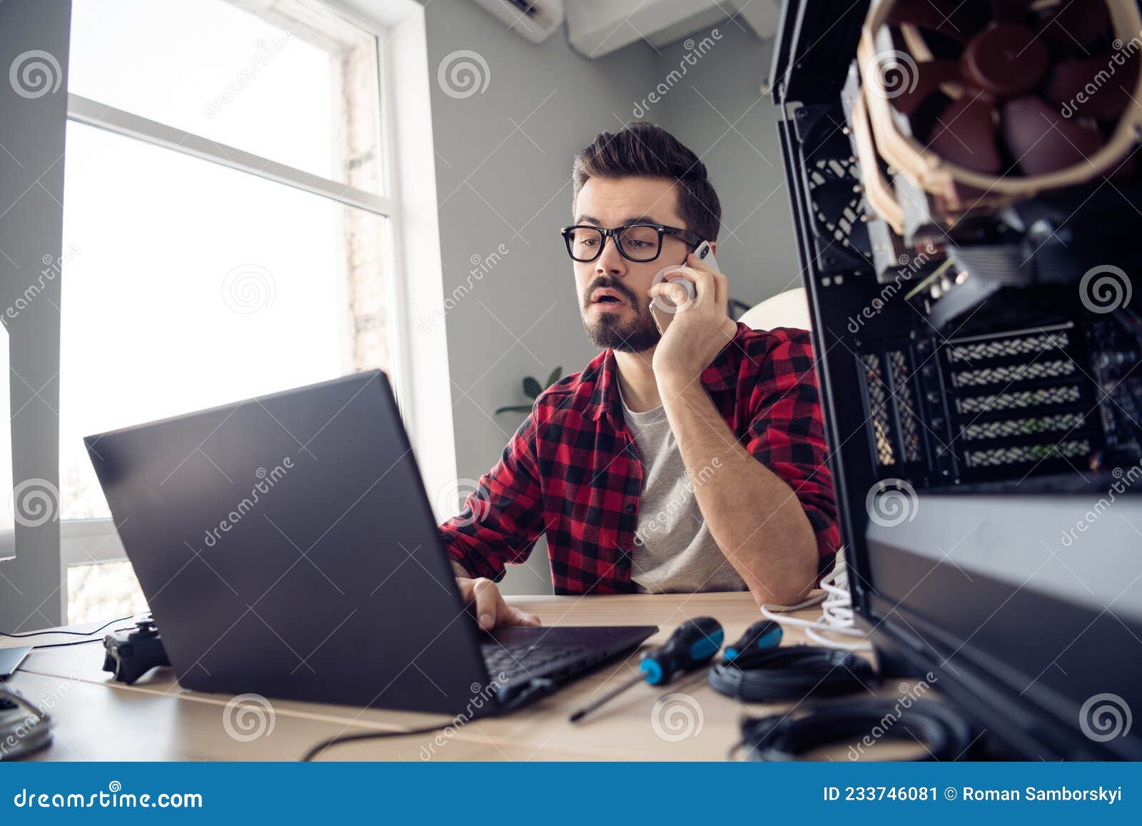 Portrait of Attractive Smart Skilled Trendy Guy Contacting Client ...
