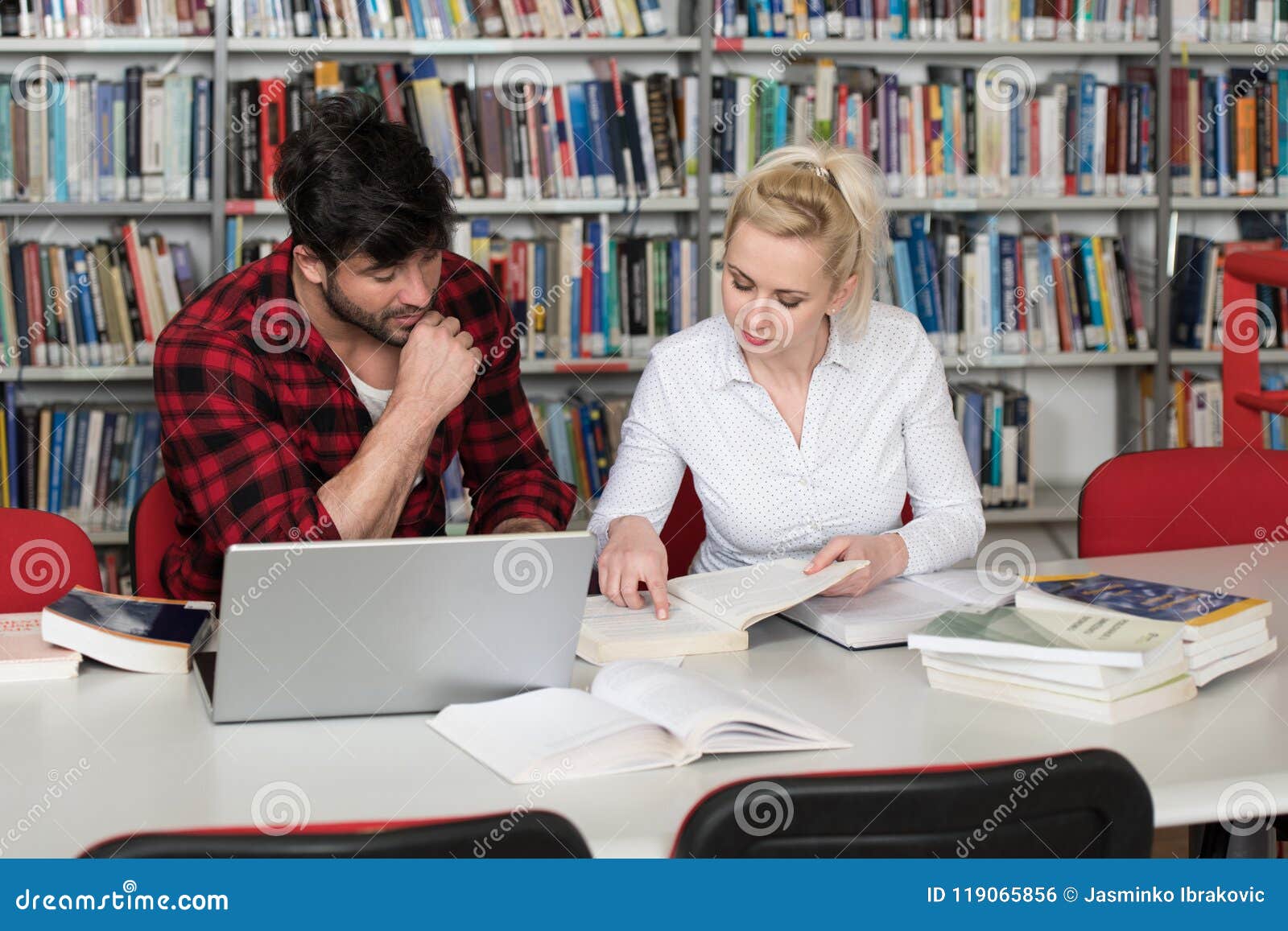Happy Students Working with Laptop in Library Stock Photo - Image of ...