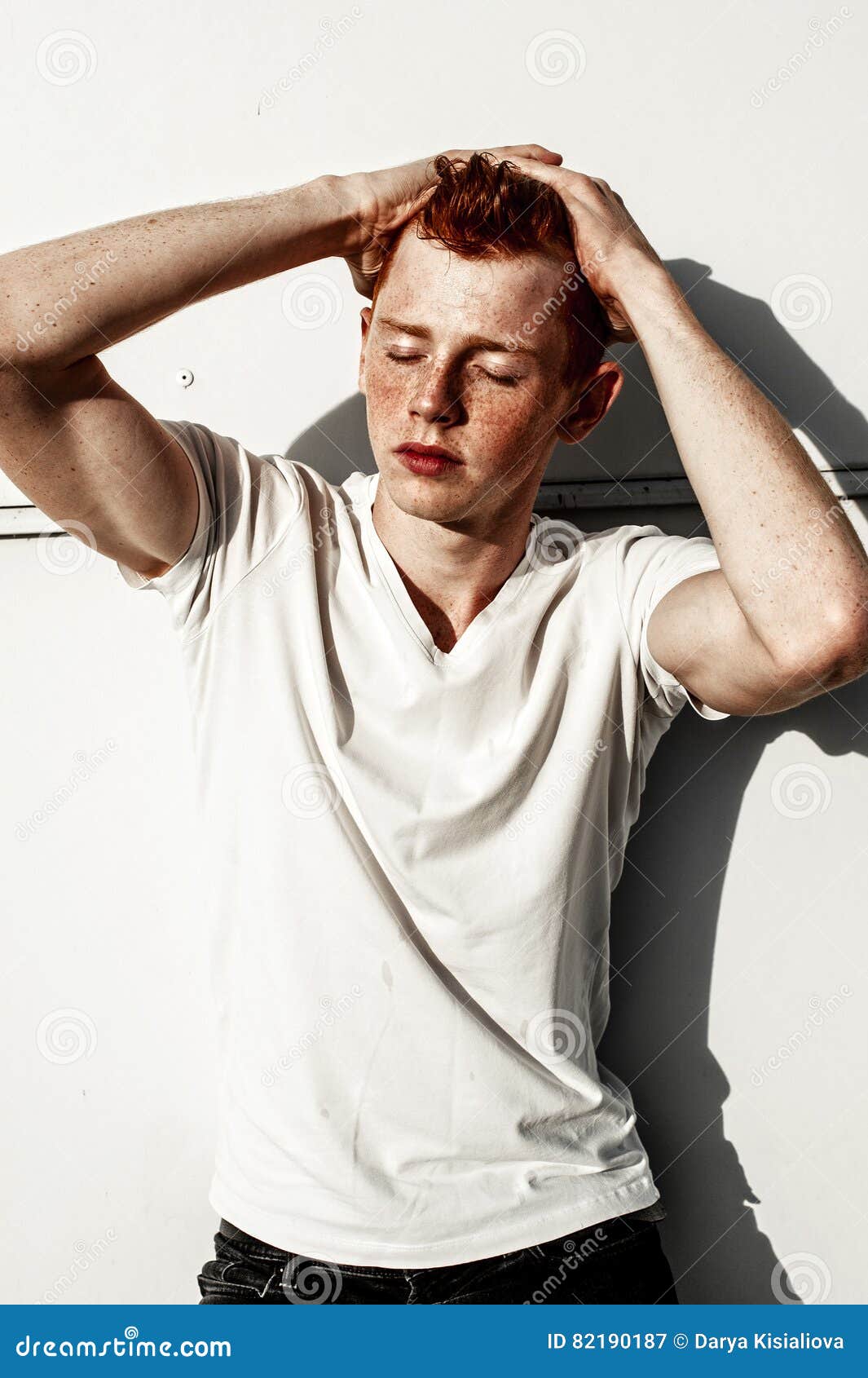 Portrait Of Attractive Stylish Young Guy Model With Red Hair Stock