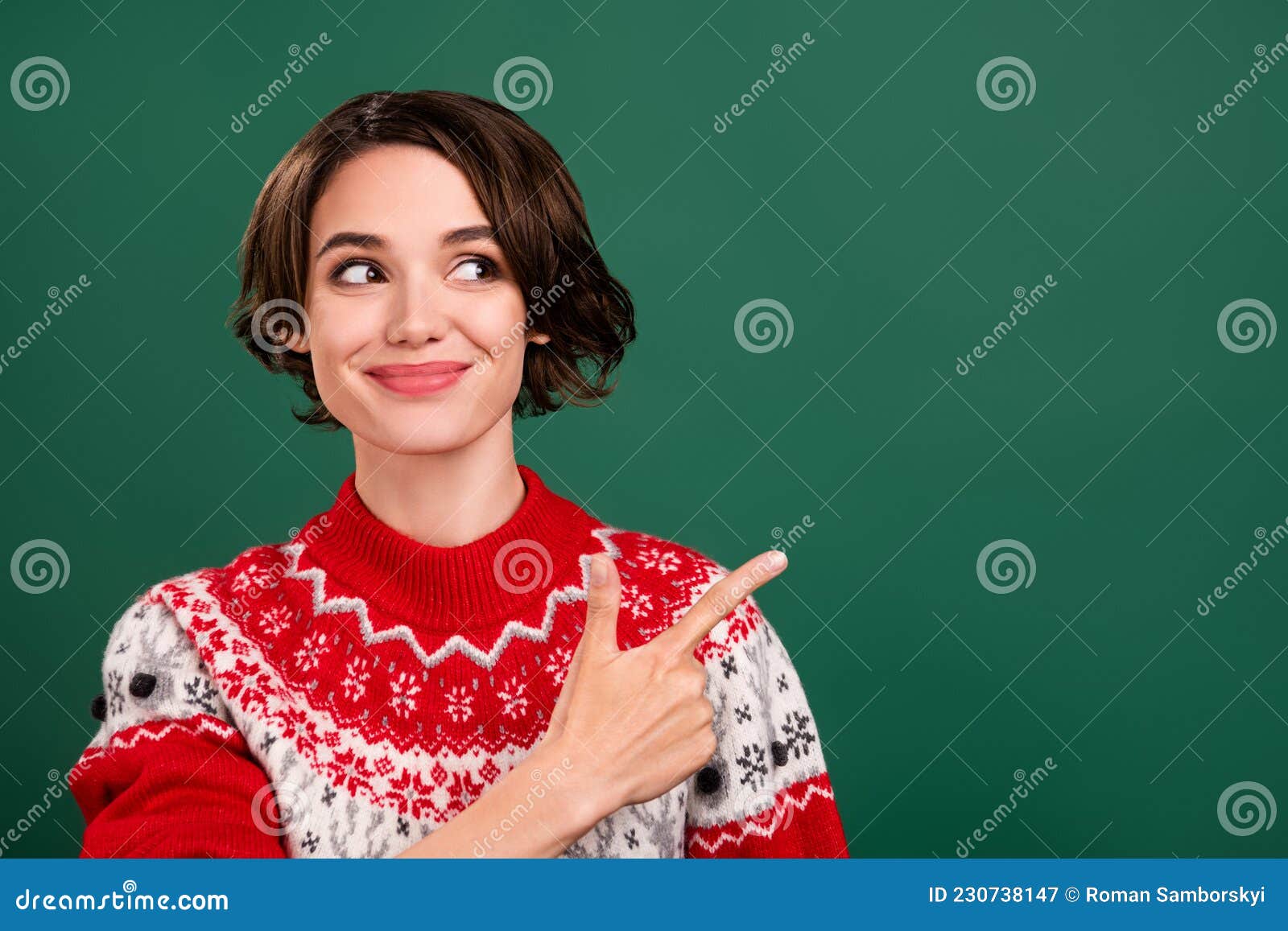 Portrait Of Attractive Trendy Cheerful Curious Girl Demonstrating Copy