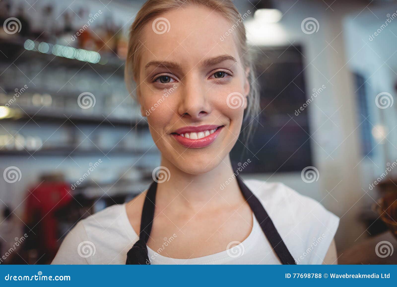 Portrait of Attractive Waitress at Cafe Stock Photo - Image of employee ...