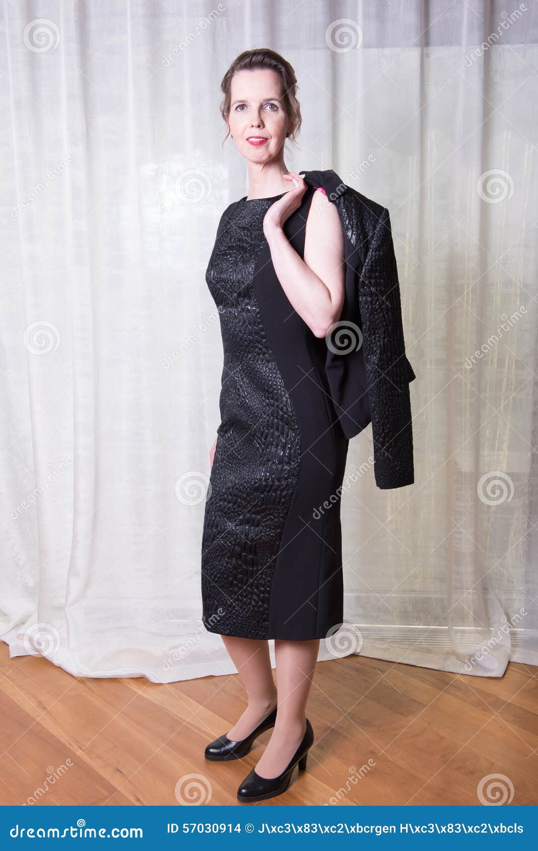 Portrait Attractive Woman with Jacket Over Shoulder Stock Photo - Image ...
