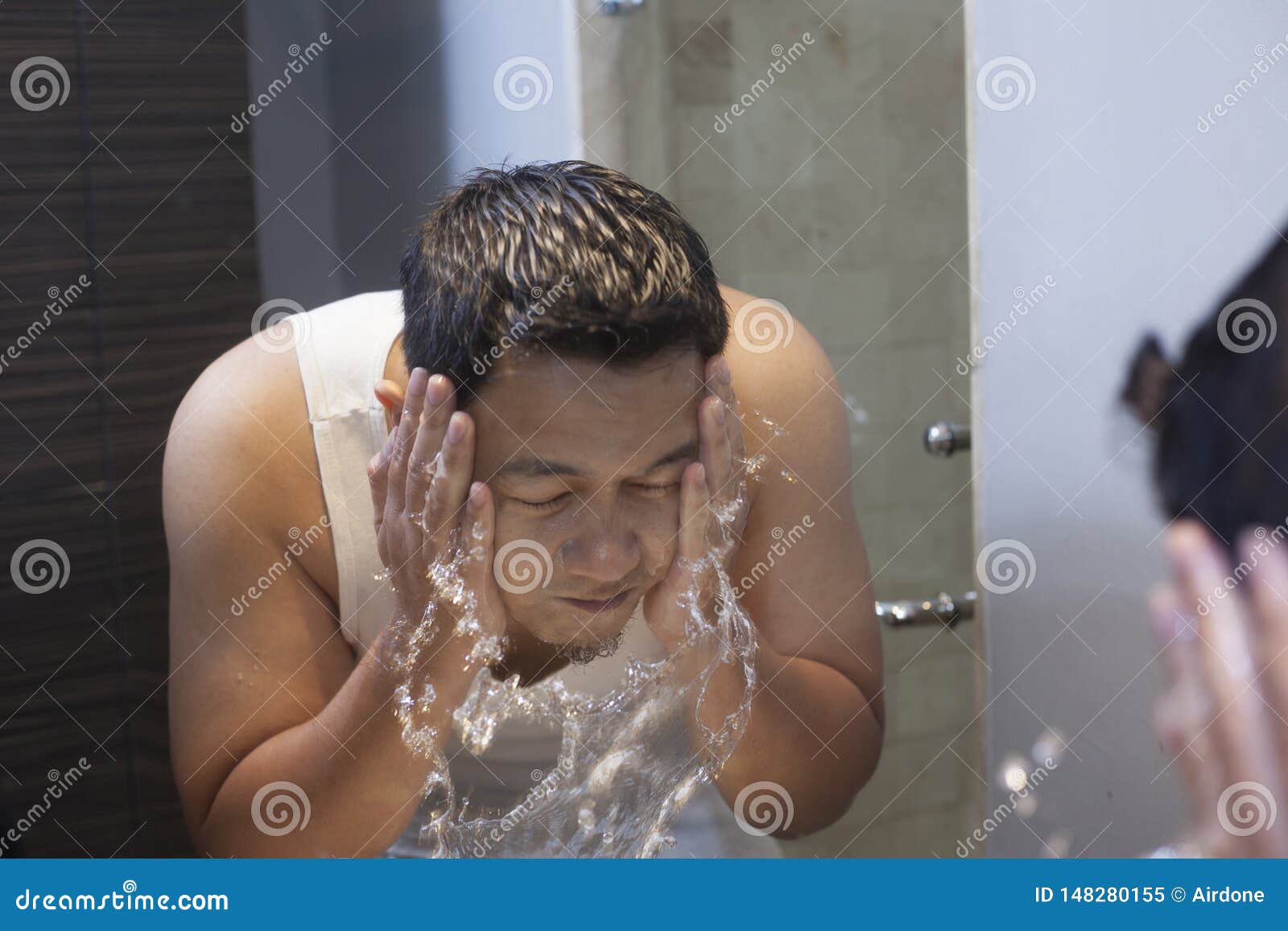Man Wash His Face In Bathroom Stock Image Image Of Clean Care 148280155